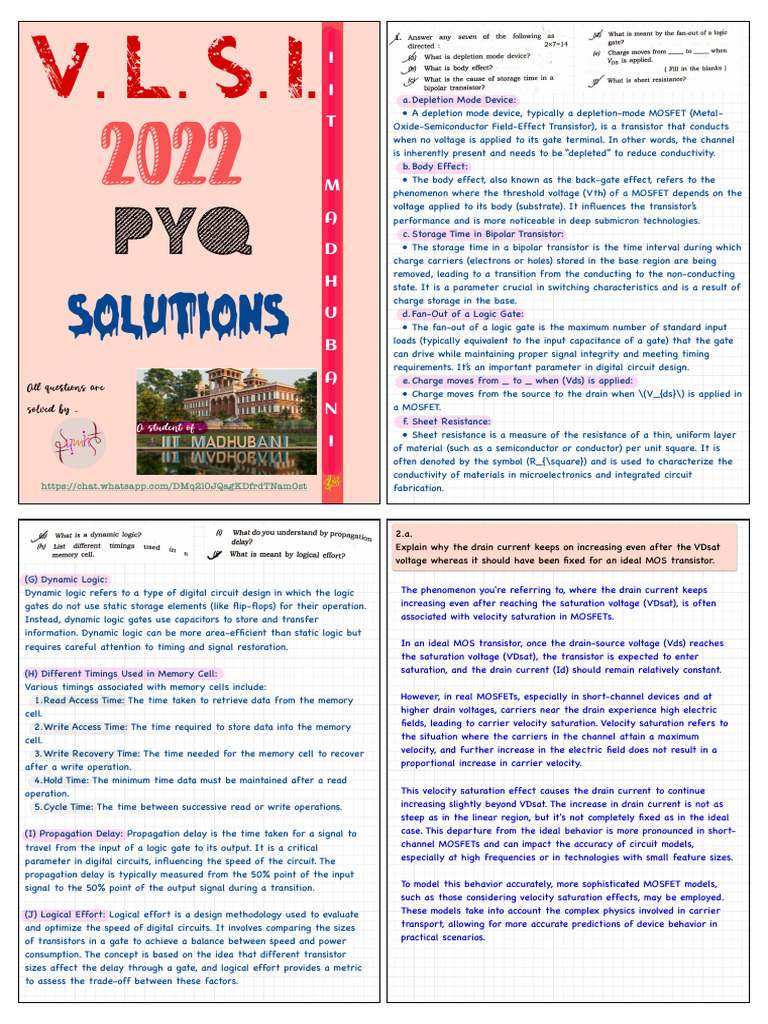 VLSI 2022 PYQ SOLUTIONS - converted | PDF | Mosfet | Field Effect Transistor