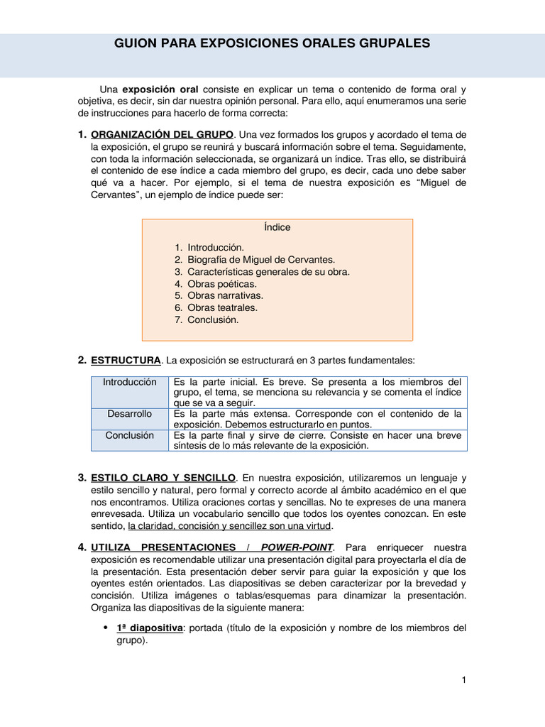 Guion Exposiciones Orales | PDF