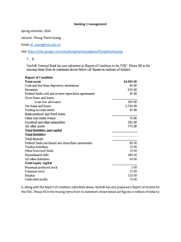 2024 Banking 1 Class Exercises | PDF | Interest | Banks