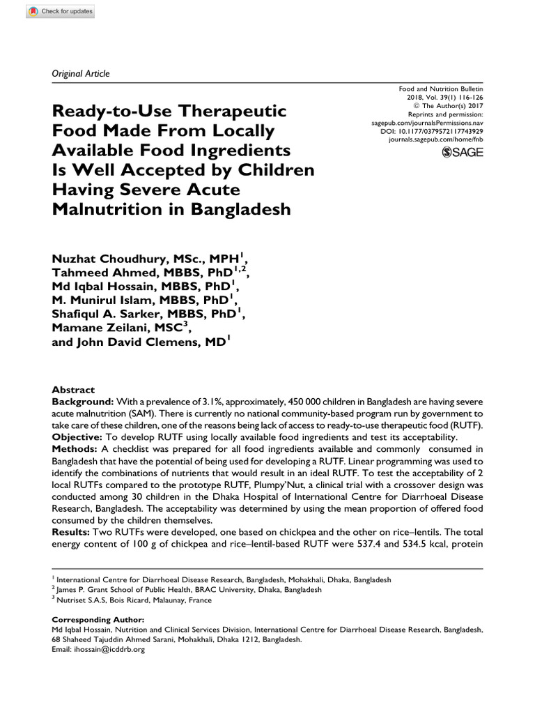 Choudhury Et Al 2017 Ready To Use Therapeutic Food Made From Locally ...