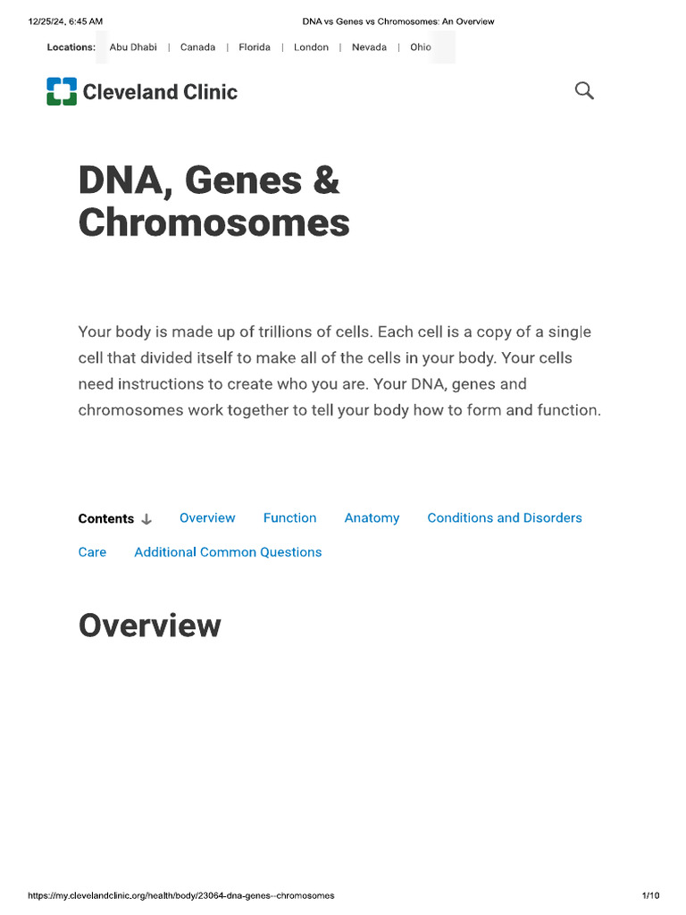 Gene Chromosome DNA - An Overview | PDF