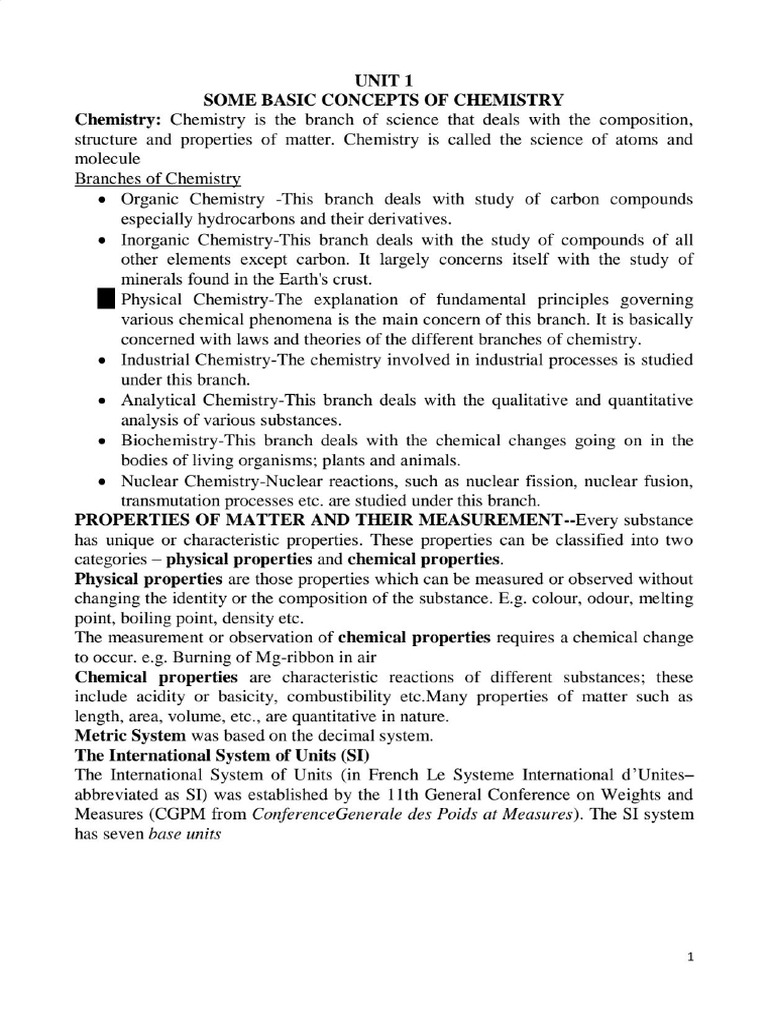 11 Chemistry Notes ch01 Some Basic Concepts of Chemistry | PDF