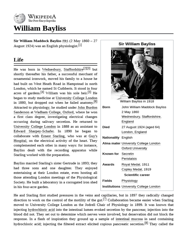 William_Bayliss | PDF | Physiology | Medical Specialties
