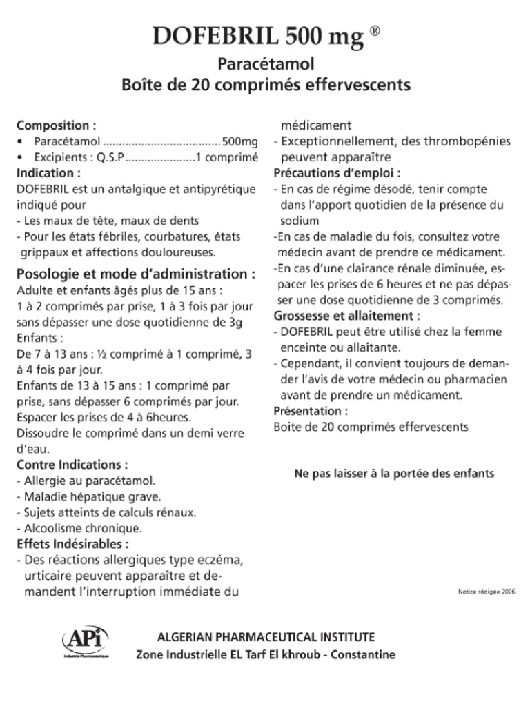 Notice Dofebril® 500mg Laboratoires - API | PDF