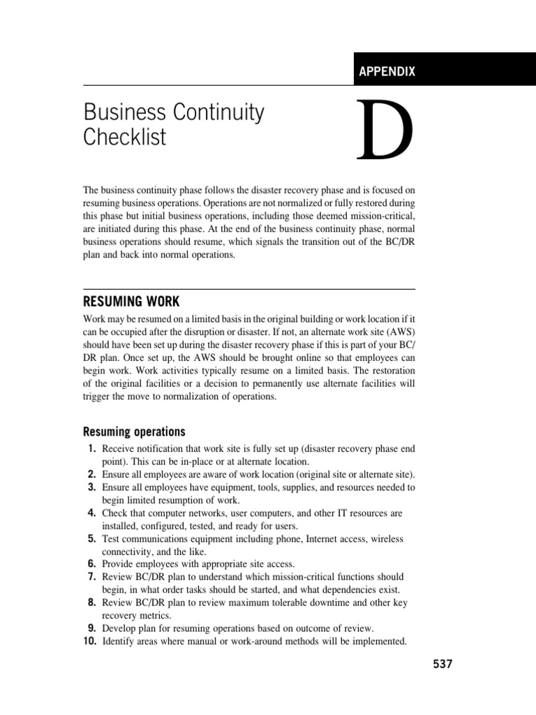 Business Continuity Checklist | PDF | Insurance | Internet Access