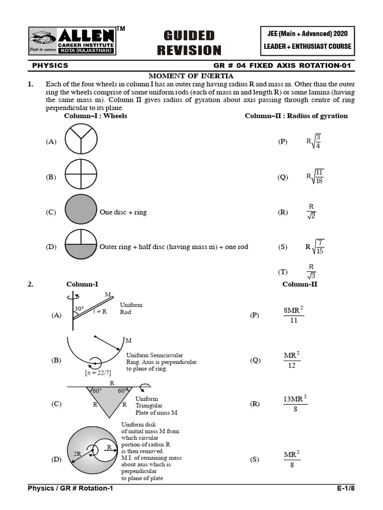 04GR (Rotation01) 15873564550 | PDF | Force | Angular Momentum