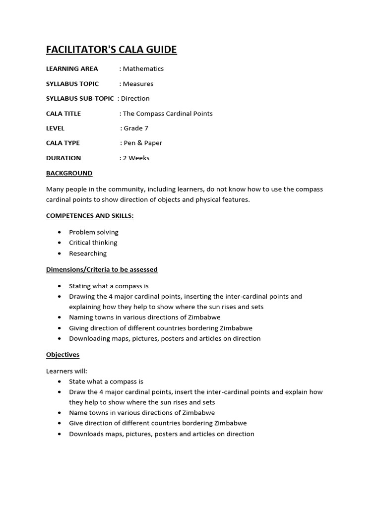 Maths CALA GR 7 (Direction) - 1 | PDF | Learning | Mathematics
