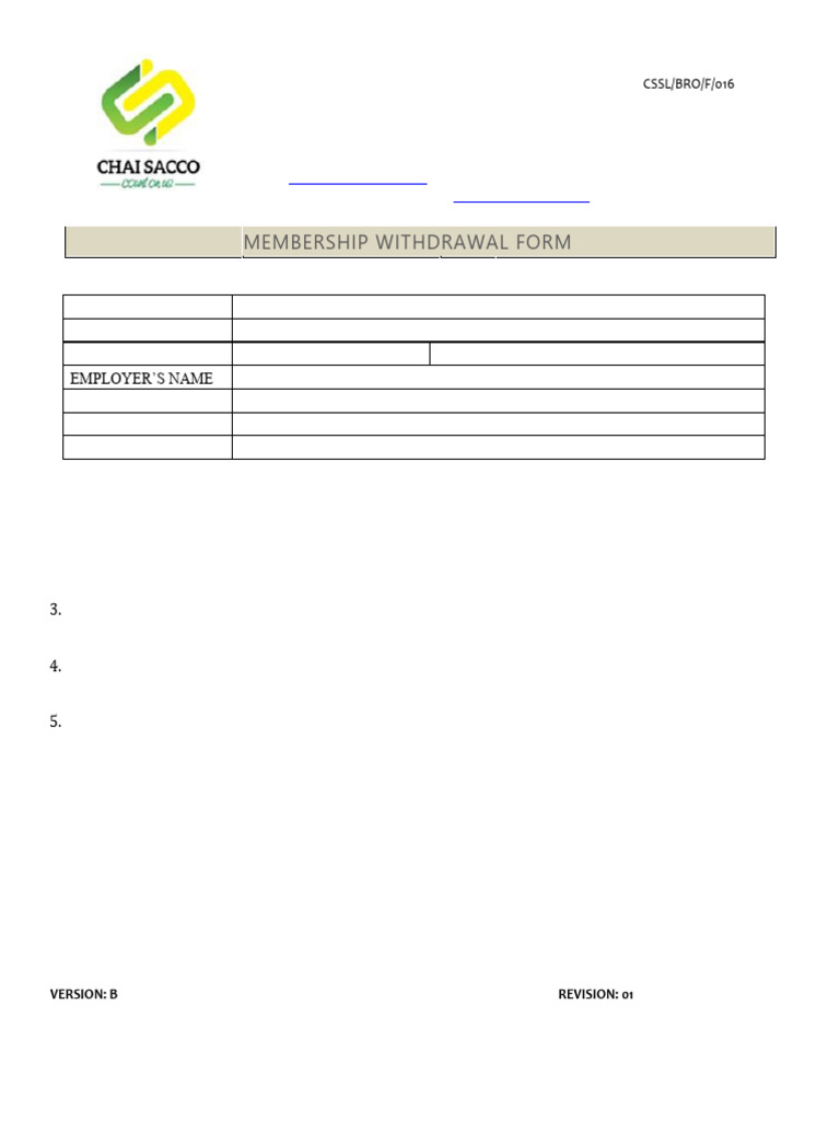Membership Withdrawal Form | PDF