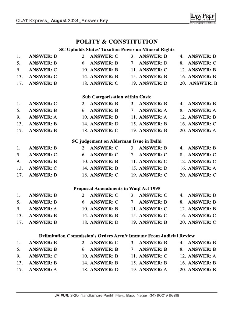 CLAT Express August Answer Key-1725452503 | PDF