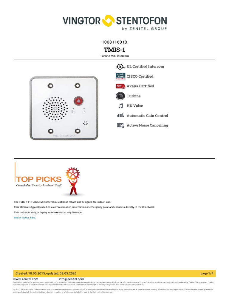 Zenitel TMIS 1 1008116010 | PDF | Microphone | Session Initiation Protocol
