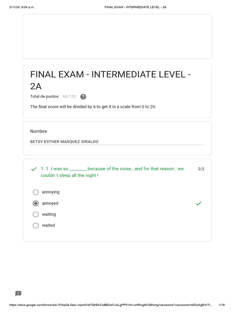 Final Exam - Intermediate Level - 2a | PDF | Perfect (Grammar) | Verb