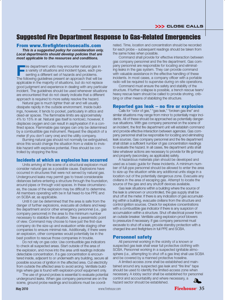Fire Department Approach To Gas Emergencies | PDF | Fires | Hazards