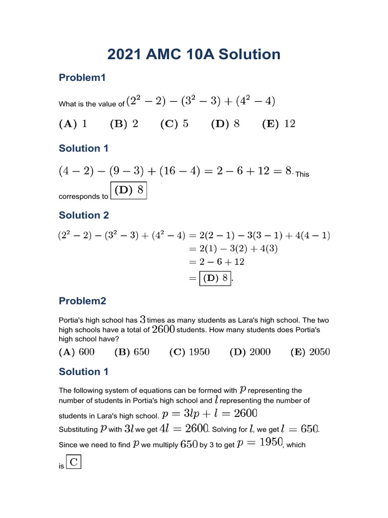 2021 AMC 10A Solutions Overview | PDF | Rational Number | Mathematics