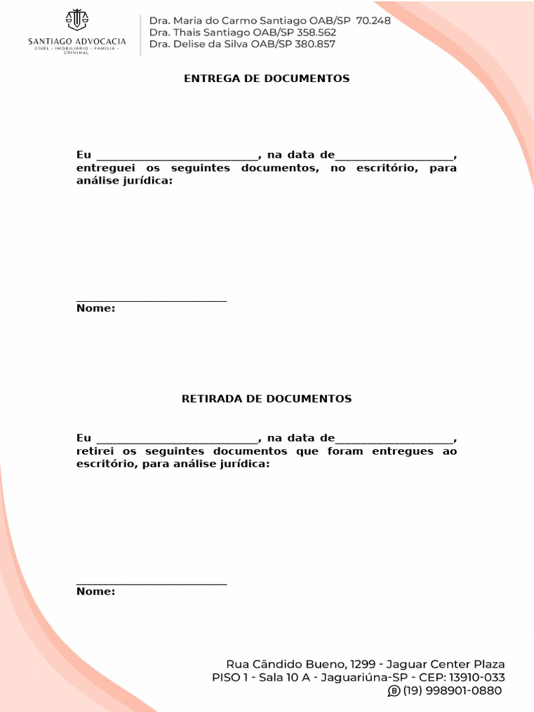 Recibo de Entrega e Retirada de Documentos | PDF