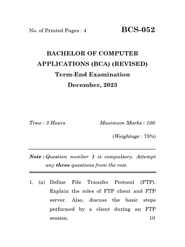 BCS-052__merged | PDF | Transmission Control Protocol | Network Socket
