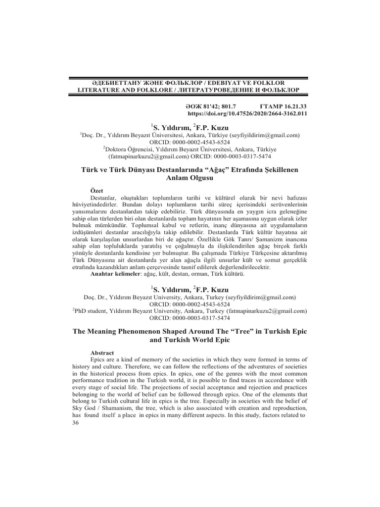 Turk Ve Turk Dunyasi Destanlarinda Agac | PDF