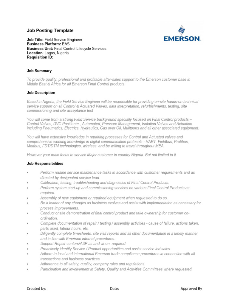 Emerson MEA - Job Posting FCTL Field Service Engineer - Nigeria ...