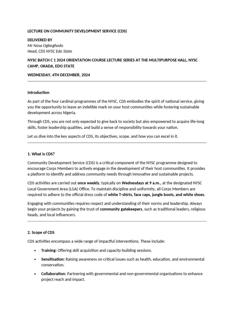 Lecture On Community Development Service | PDF | Sustainability | Literacy
