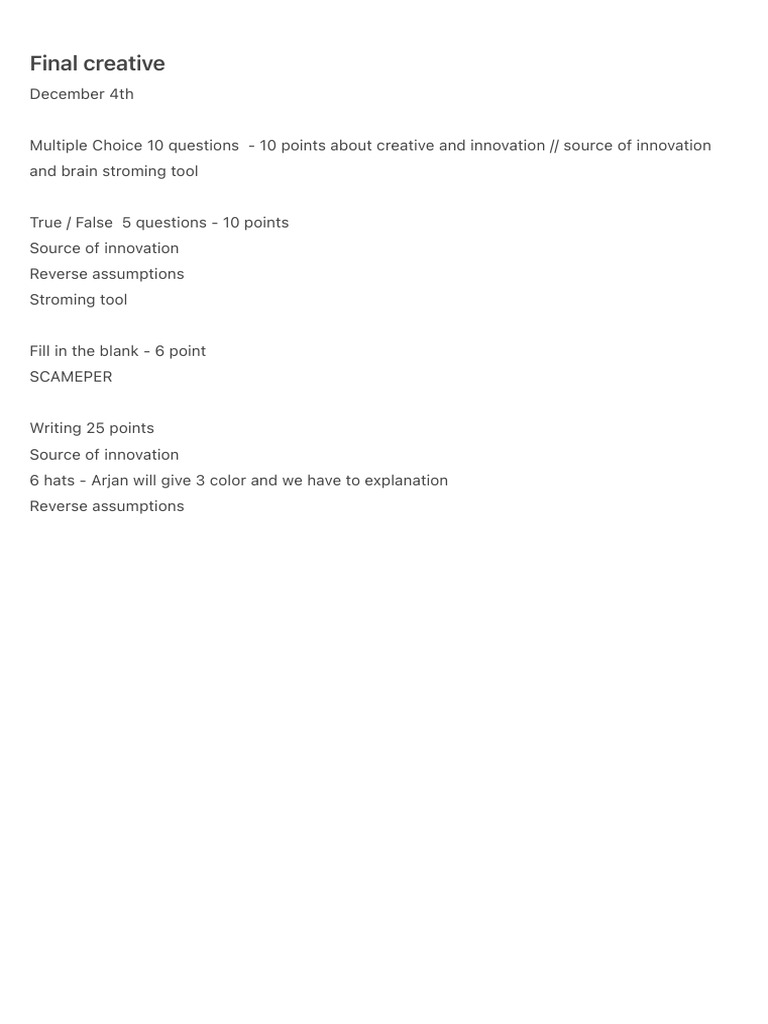 Innovation & Creativity Quiz | PDF