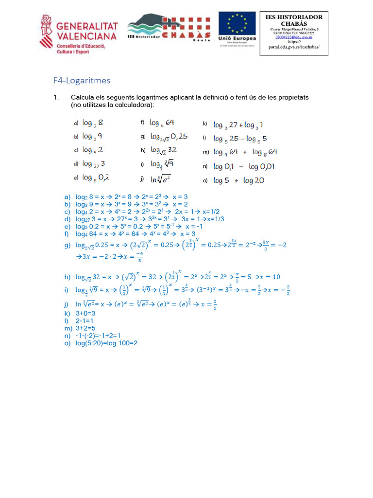 F4 Logaritmes Sol | PDF