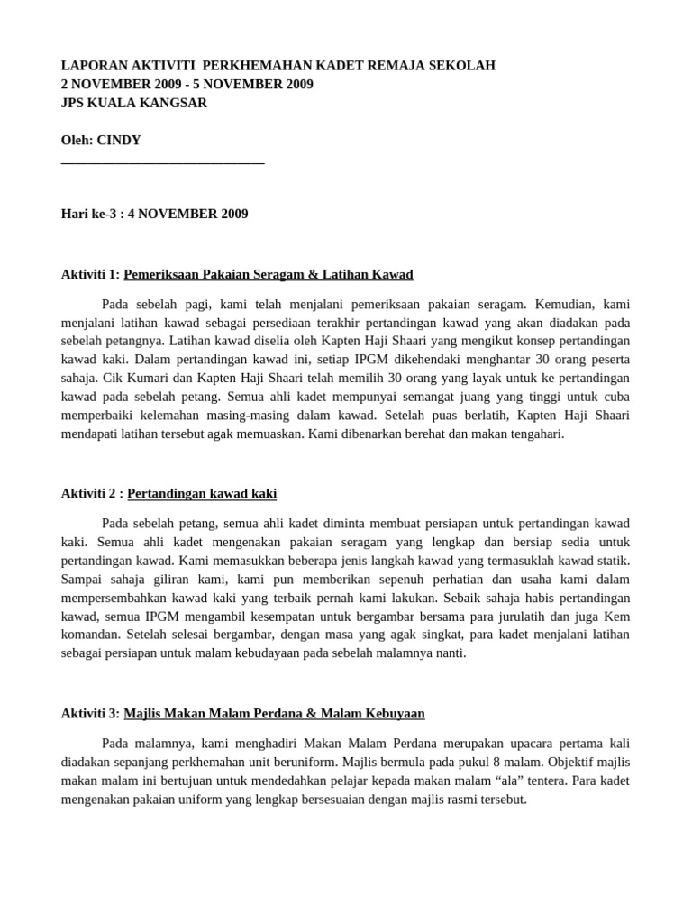 Laporan Aktiviti Perkhemahan Kadet Remaja Sekolah | PDF