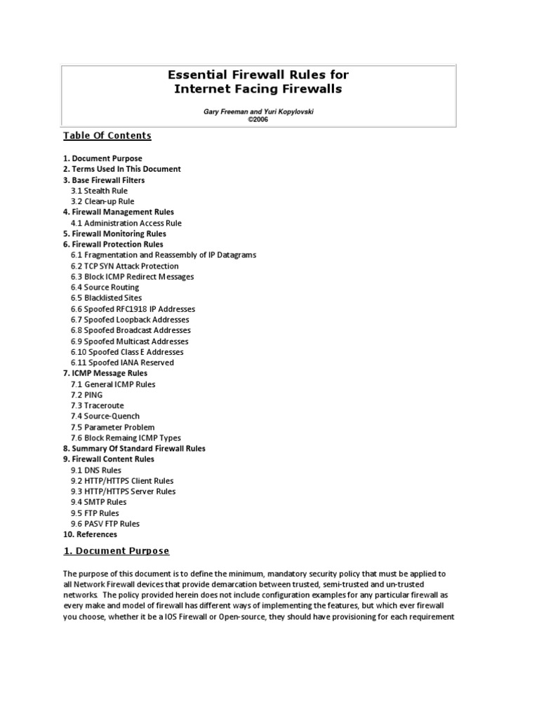 Essential Firewall Policy Standards | PDF | Firewall (Computing) | Port ...