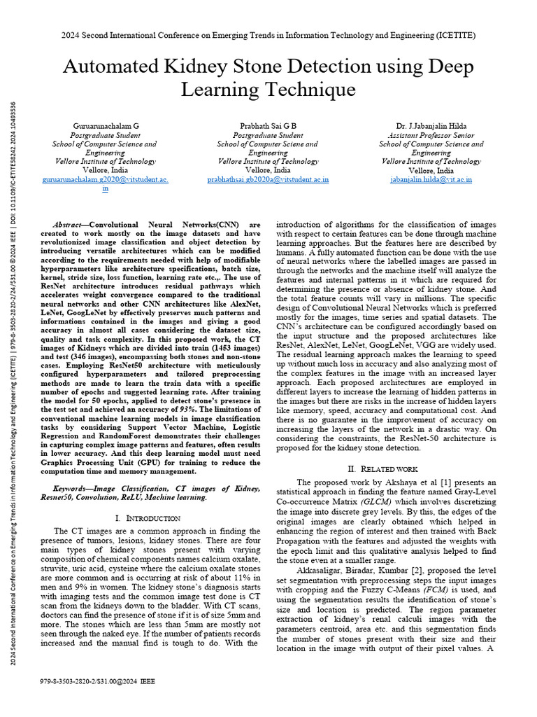 Automated Kidney Stone Detection Using Deep Learning Technique | PDF | Artificial Neural Network ...