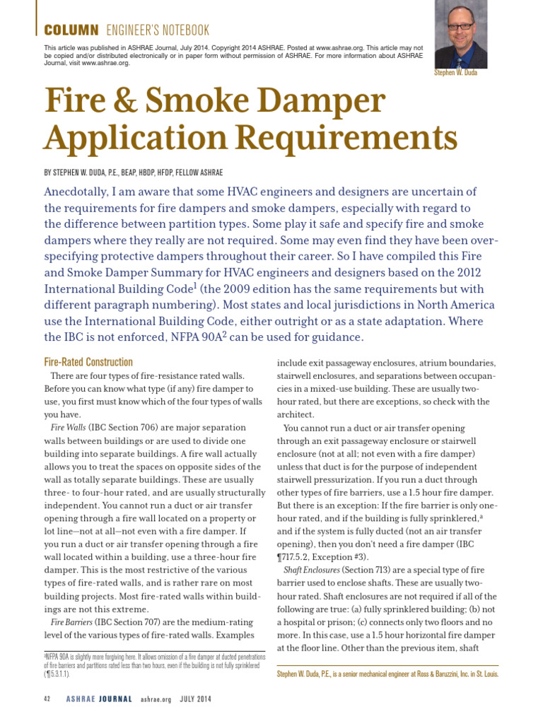 Fire & Smoke Damper Application Requirements | PDF | Duct (Flow) | Wall