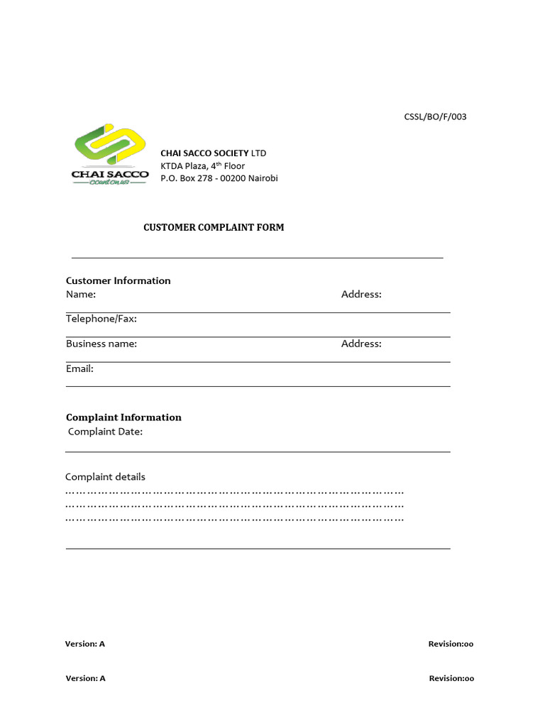 Customer Complain Form - QMS 2022 | PDF