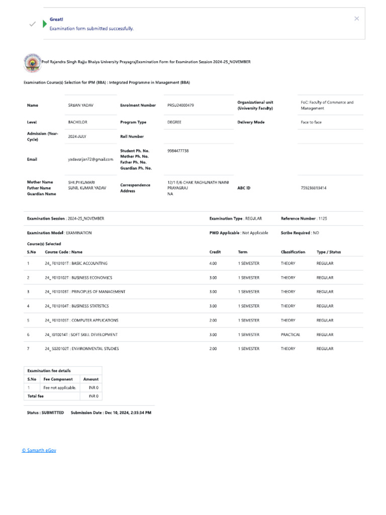 Exam Form | PDF