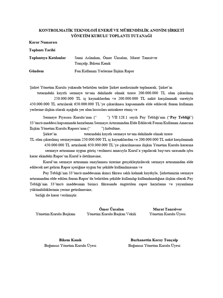 Kontrolmatik Fon Kullan - M Raporu | PDF