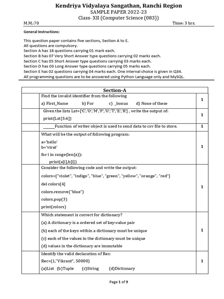 Xii CS QP 2022-23 Gumla | PDF | Parameter (Computer Programming) | Computer Programming