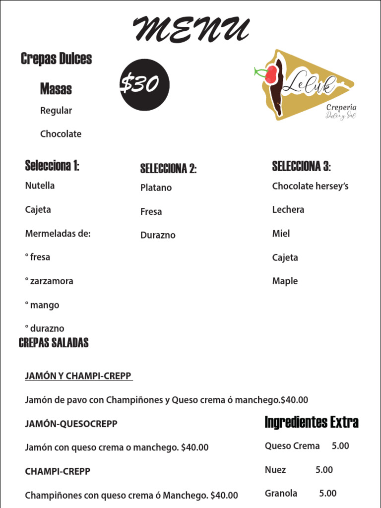 Menú de Crepas Dulces y Saladas | PDF