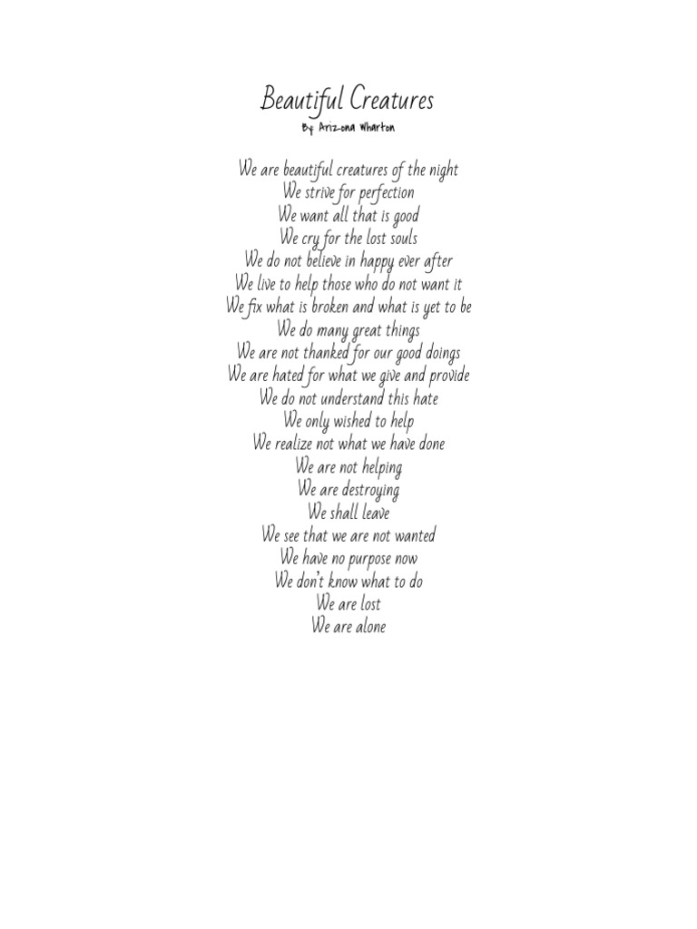 Beautiful Creatures (Poem) | PDF