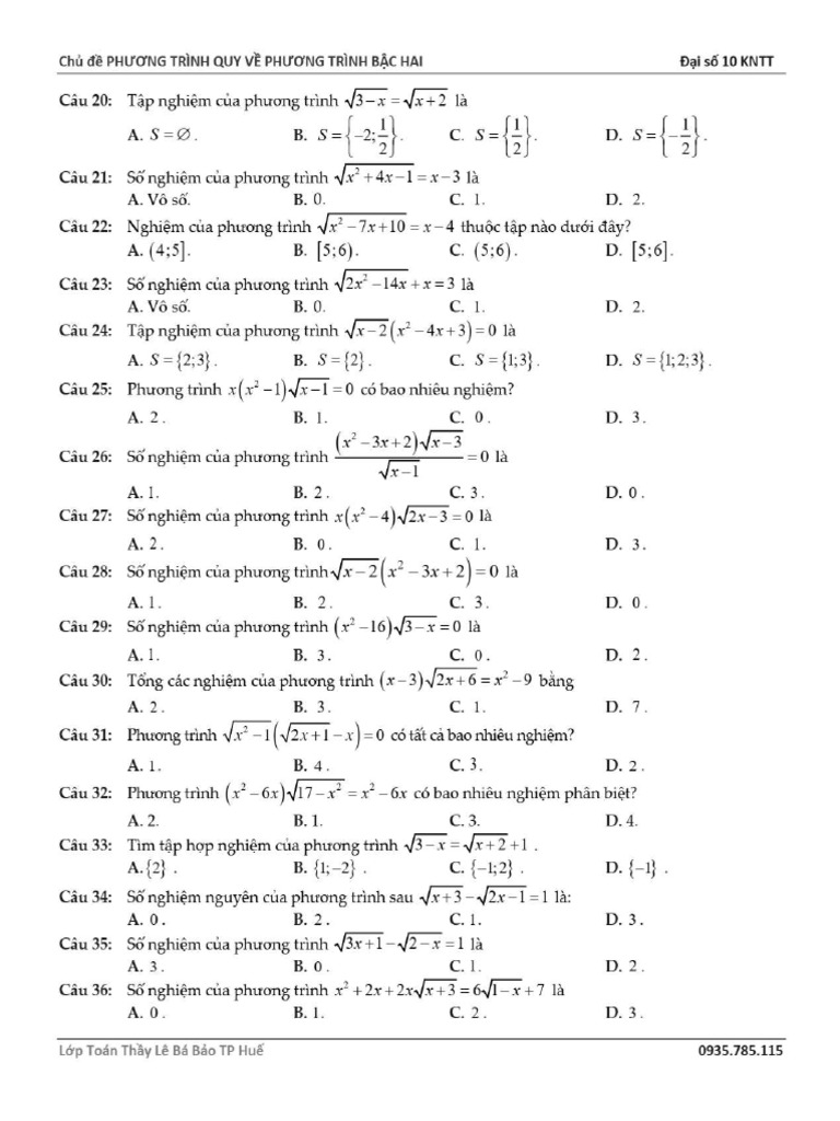 phương trình quy về phương trình bậc 2 | PDF