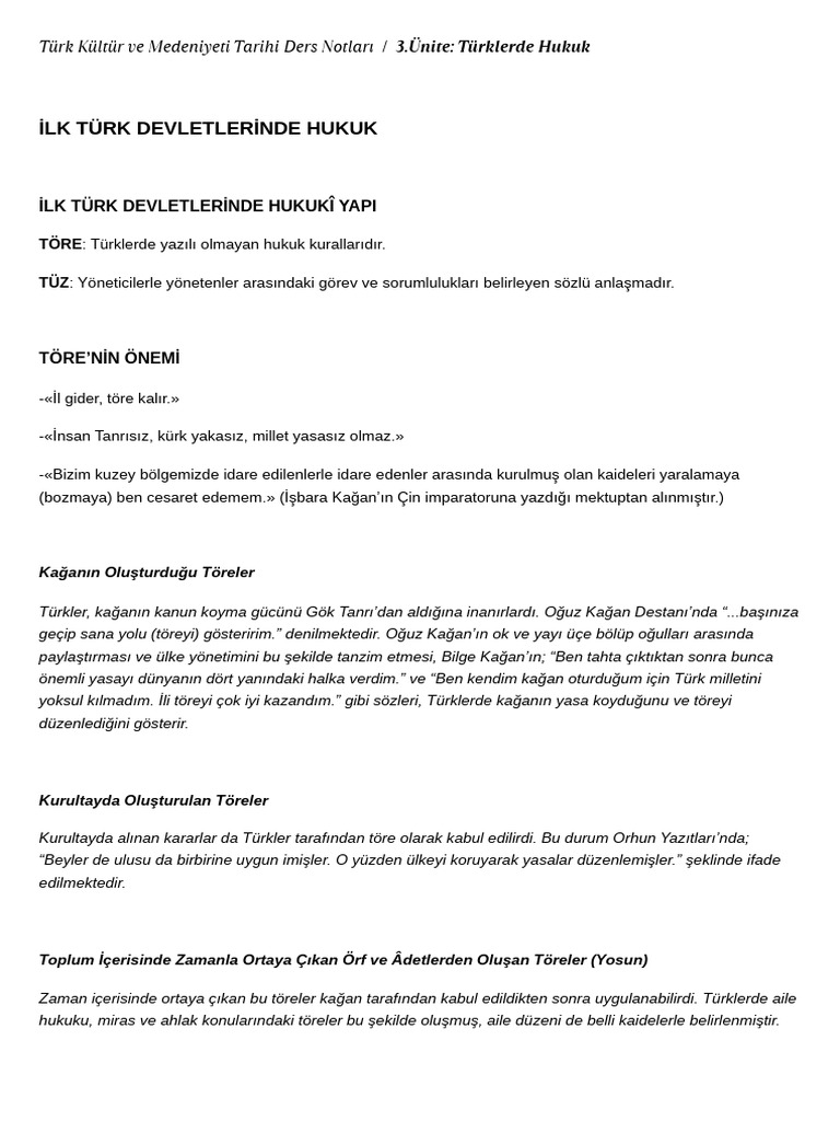 113ST. Türklerde Hukuk (2 Saatlik) .Doc - 20241224 - 212605 - 0000 | PDF
