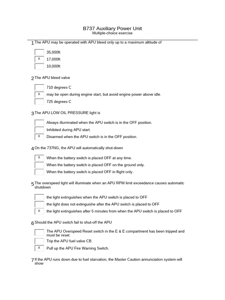 B737 Auxiliary Power Unit Quiz | PDF | Engines | Engineering