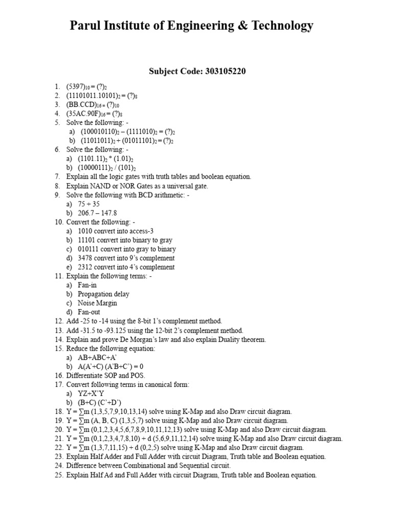 Digital Electronics - Question Bank | PDF
