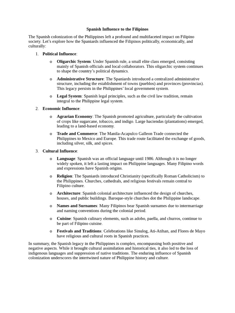 Spanish Colonial Impact on Filipino Culture | PDF | Philippines ...