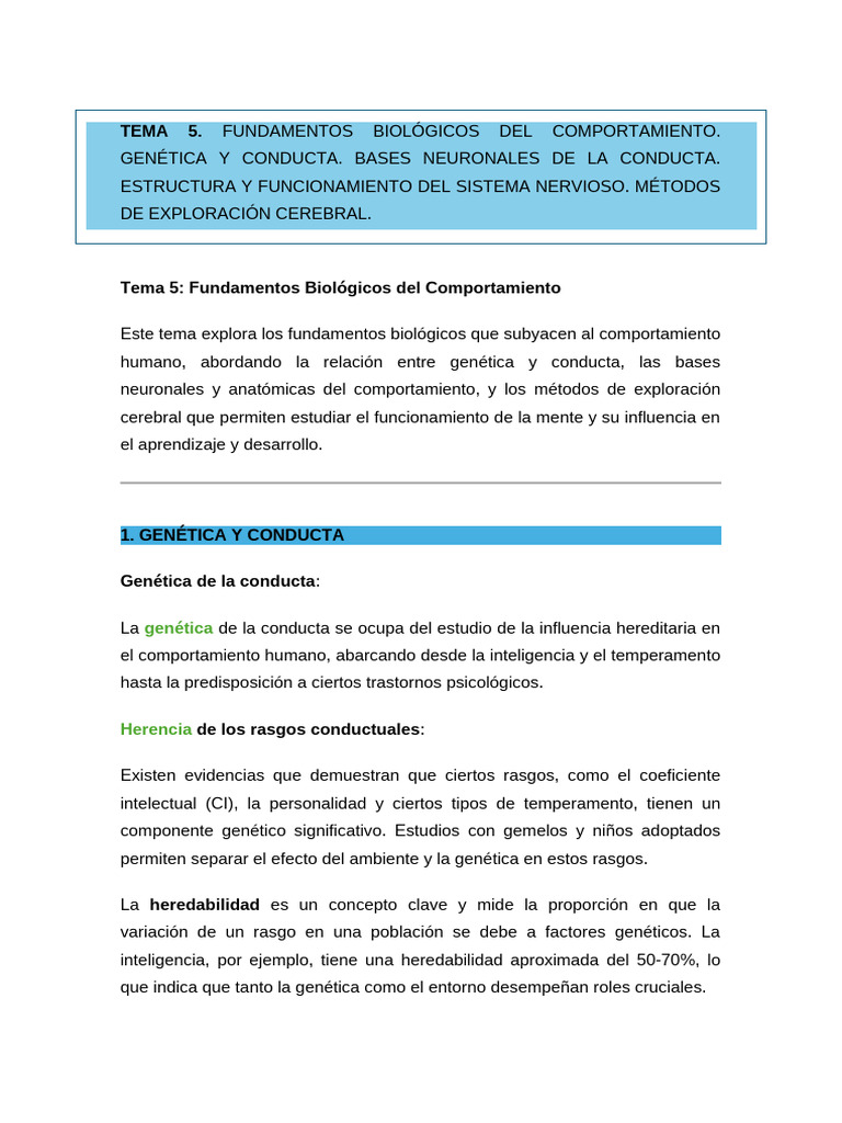 Tema 5 Fundamentos Biológicos Comporatmiento | PDF | Alelo | Cerebro
