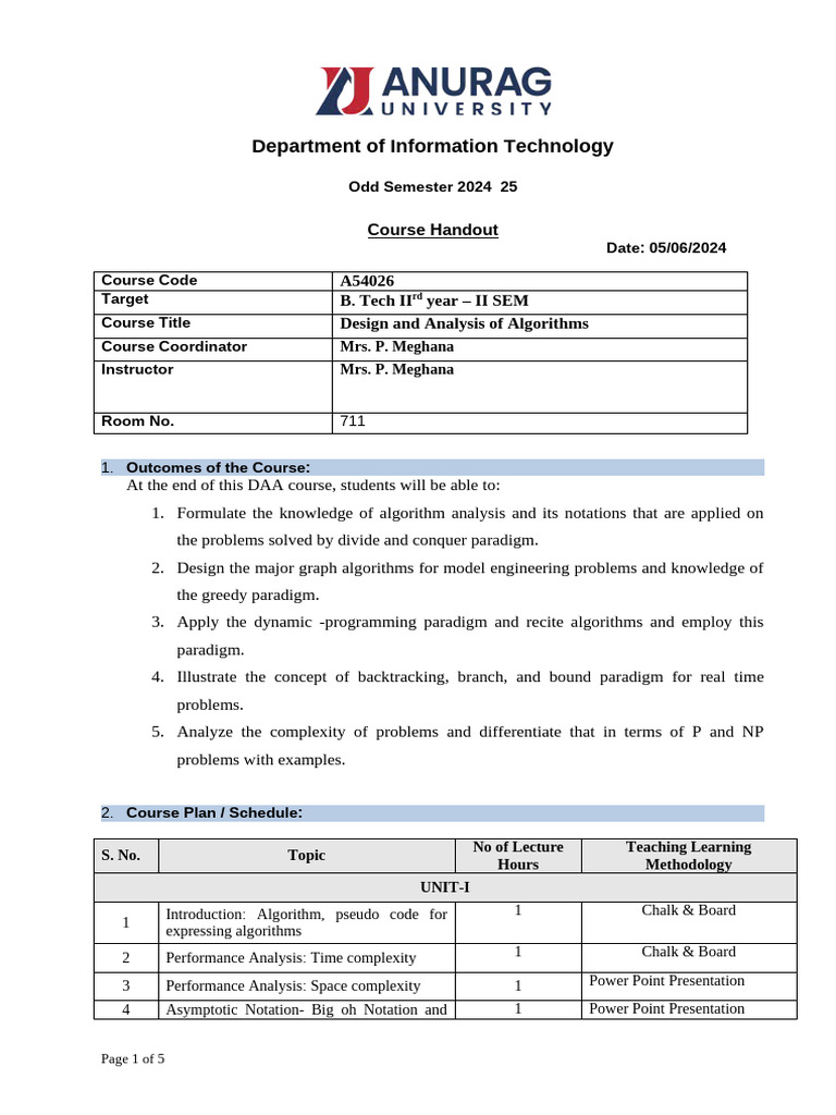 Design and Analysis of Algorithms Course | PDF | Computational ...