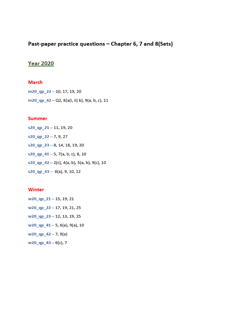 2020-2021 Past Paper Questions: Chapters 6-8 | PDF