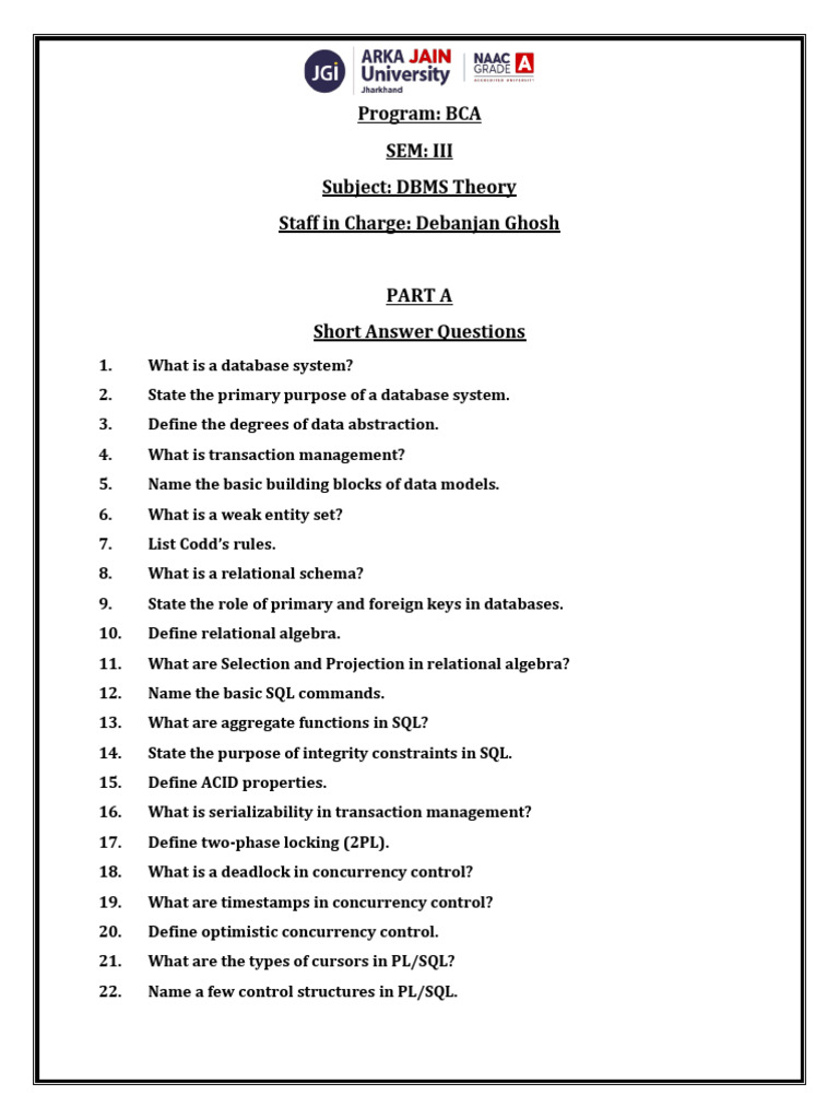 DBMS Theory Question Bank | PDF | Relational Model | Databases