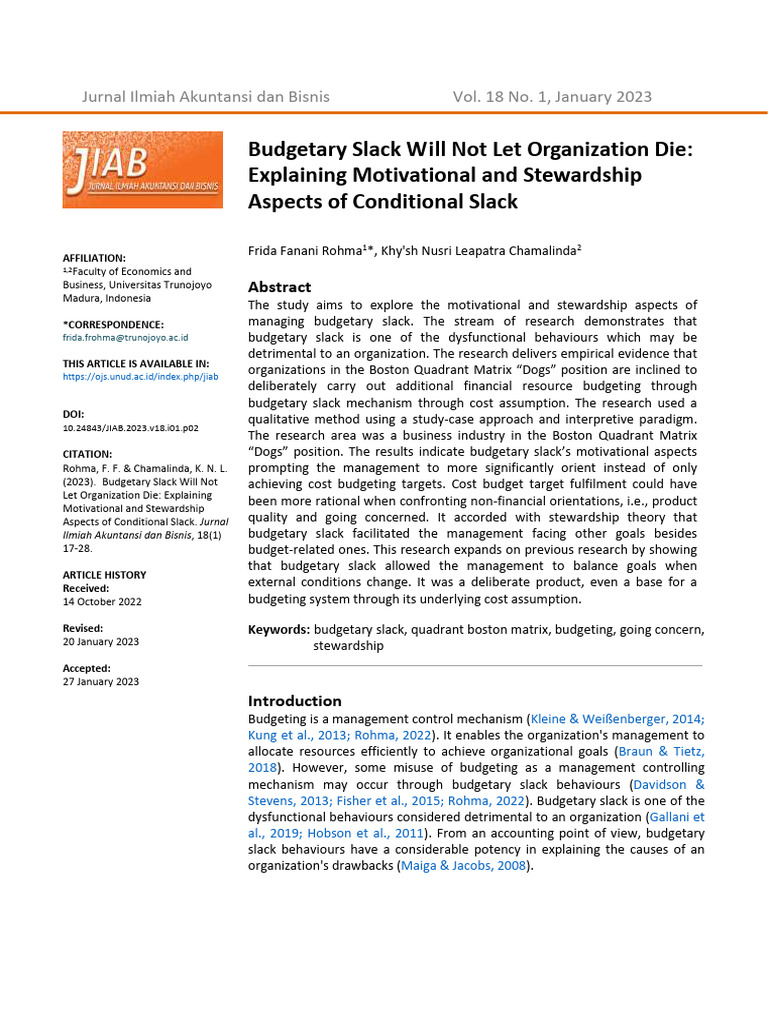 Eng - Budgetary Slack Will Not Let Organization Die Explaining ...