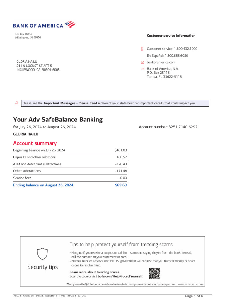 BoA Aug Statement | PDF | Debit Card | Banks