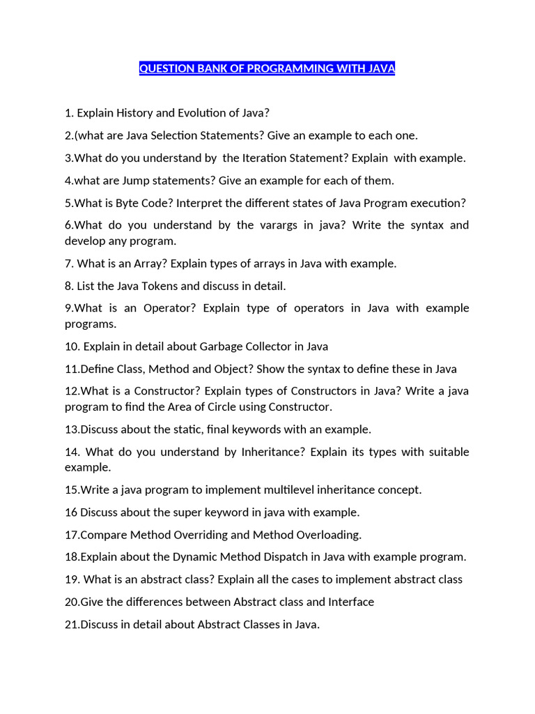 Prog With Java Sem - III Imp Ques. | PDF | Method (Computer Programming) | Class (Computer ...