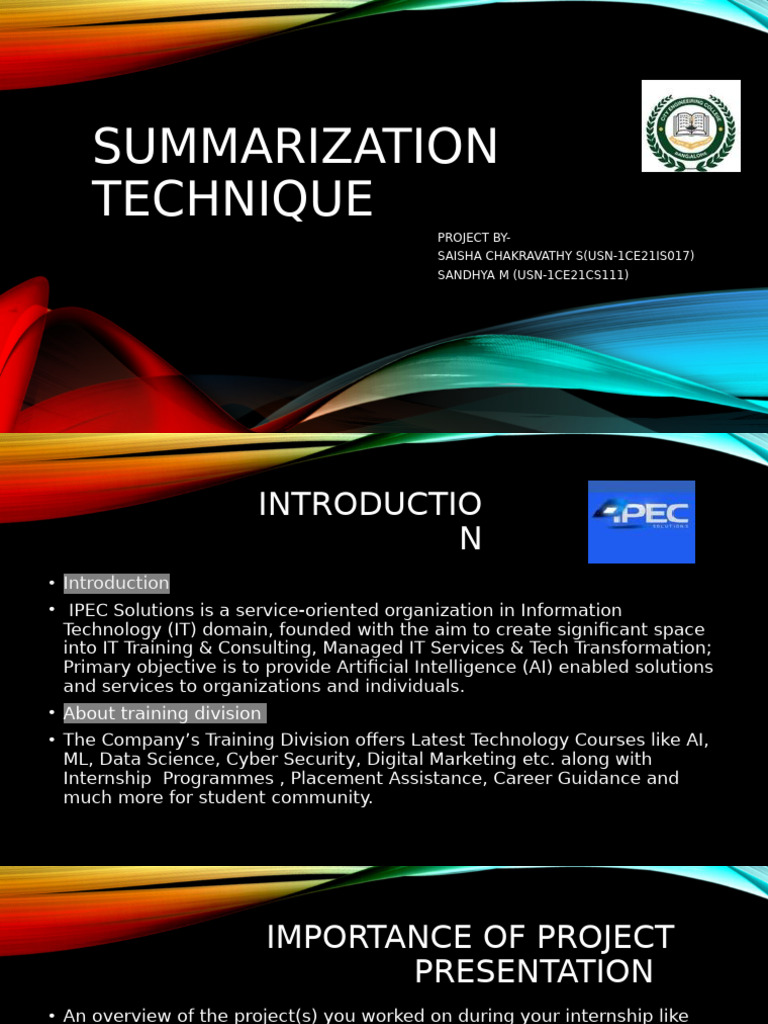 SUMMARIZATION Project For Ipec Solutions | PDF | Python (Programming Language) | Modular Programming