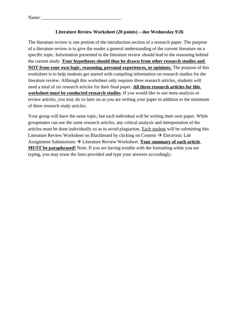 Literature Review Worksheet 2 | PDF | Citation | Apa Style