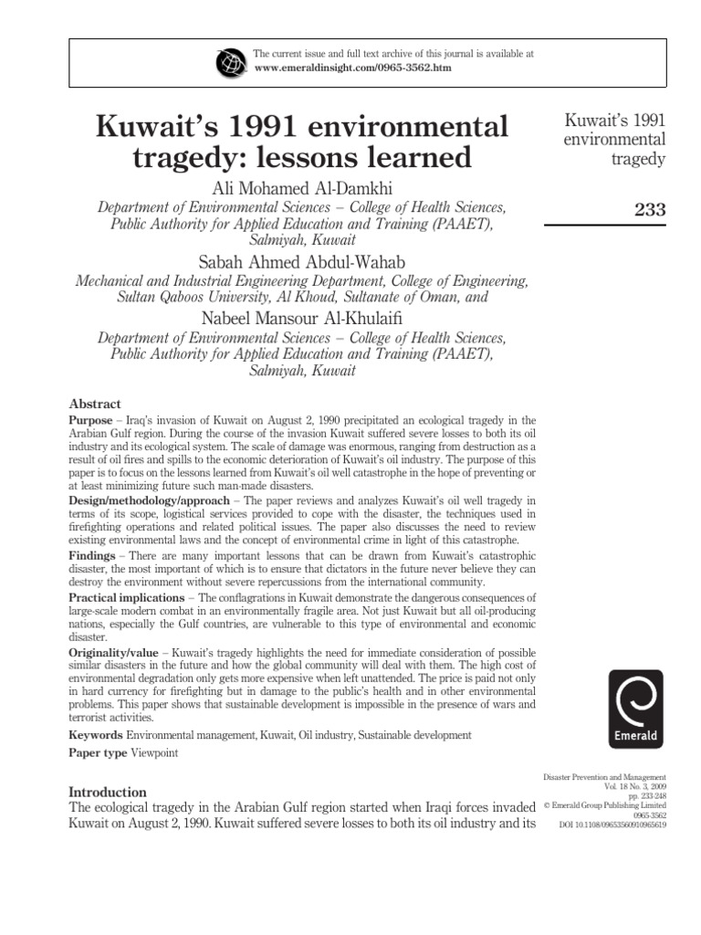 Kuwait's 1991 Environmental Tragedy-Lessons Learned | PDF ...
