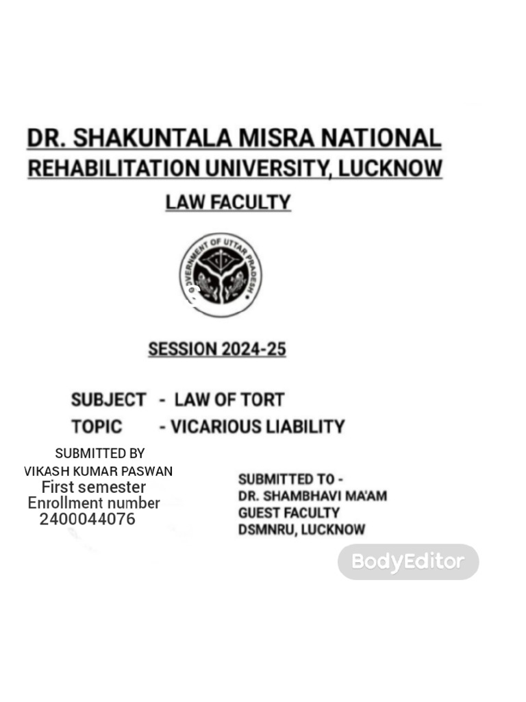 Law of Tort Vikash Kumar Paswan | PDF